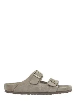 BIRKENSTOCK Birkenstock Arizona Suede Leather Slide Sandals With Adjustable Buckles Cream