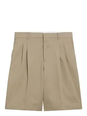 Ami Beige Pleated Cotton Bermuda Shorts - Cream