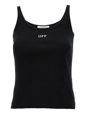 Off-White Ribbed Stretch Cotton "off Stamp" Top - Black