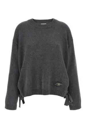 GANNI GANNI Side Lace Detail Wool Blend Crew Neck Sweater Gray