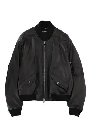 Dolce & Gabbana Leather Bomber Jacket - Black