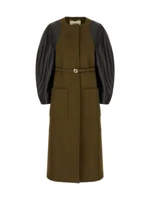Fendi Belted Wool Coat With Leather Sleeves - Multicolor
