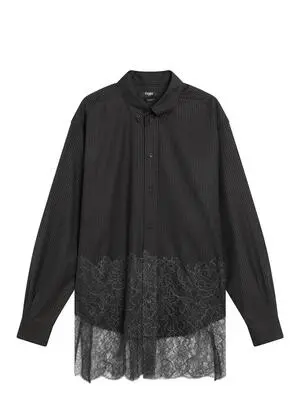Fendi Espresso Pinstriped Wool Shirt With Lace - Brown