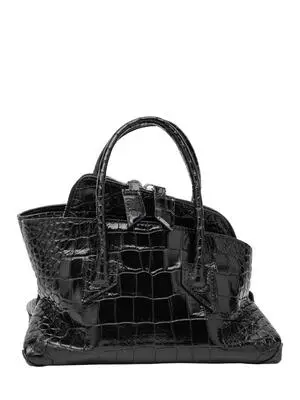 Attico La Passeggiata Mini Crocodile-effect Leather Bag - Black