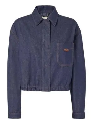 Fendi Cropped Denim Jacket With Ff Motif Lining - Blue