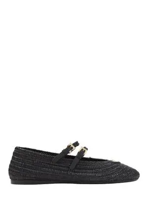 Prada Raffia Ballerinas With Metallic Logo - Black
