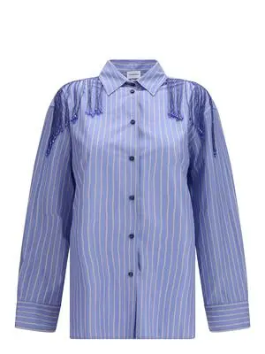 Andamane Miley Fringed Oversized Striped Shirt - Blue