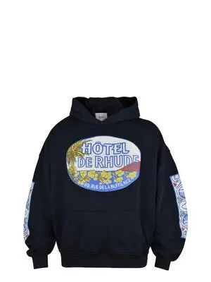 Rhude Printed Cotton Hoodie - Black