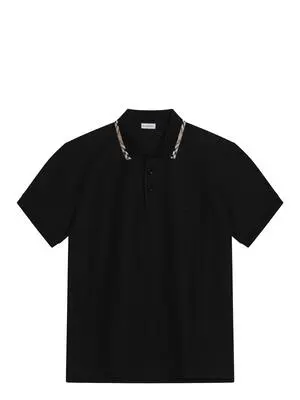 Burberry Cotton Polo With Check Detail - Black