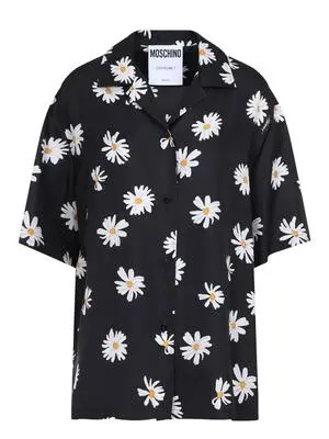 Moschino Silk Shirt With Floral Print - Black