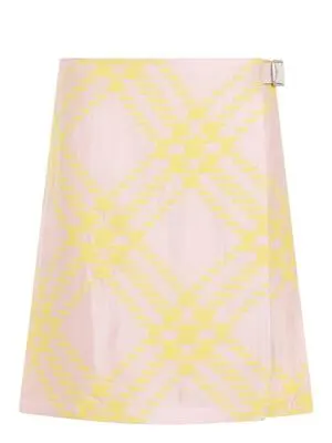 Burberry Cotton Blend Checked Skirt - Multicolor