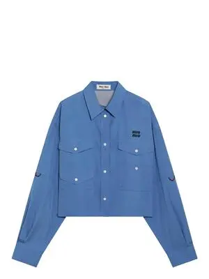 Miu Miu Boxy Cropped Shirt With Trekking Cord Detail - Blue