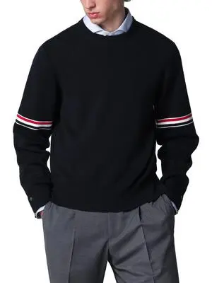 Thom Browne Navy Cotton Sweater With Tricolor Details - Blue