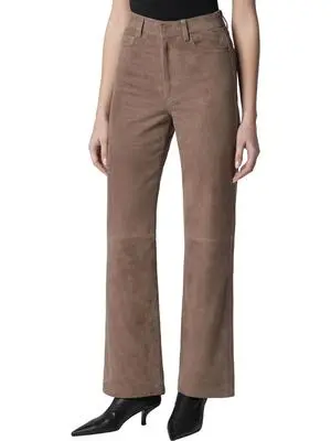 ROTATE BY BIRGER CHRISTENSEN Brown Suede High-waisted Trousers - Cream