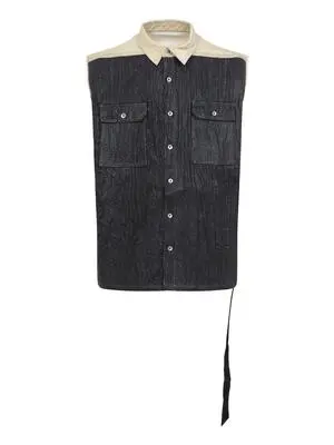 Rick Owens Sleeveless Denim Jacket With Craquelé Effect - Multicolor