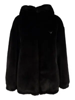 Prada Hooded Faux Fur Coat - Multicolor
