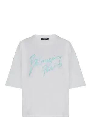 Balmain Oversized Cotton T-shirt With Logo Print - White