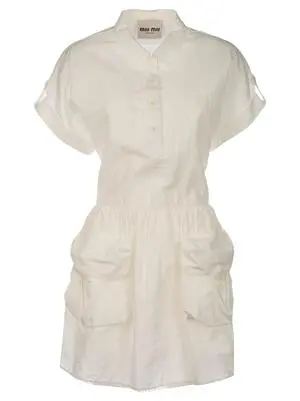Miu Miu Short Sleeve Button-up Dress With Pockets - Multicolor