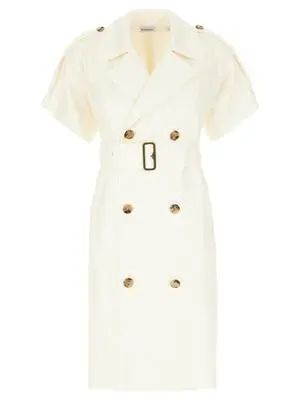 Burberry Short Sleeve Belted Dress - Multicolor