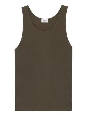 Saint Laurent Ribbed Cotton Tank Top With Cassandre Embroidery - Multicolor