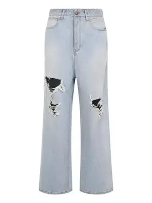 Balenciaga Baggy Distressed Cotton Jeans - Blue