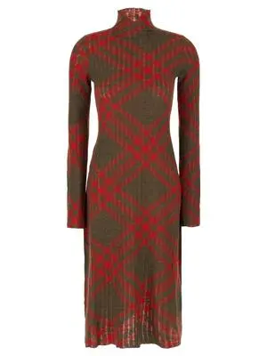 Burberry Long Sleeve Printed Dress - Multicolor
