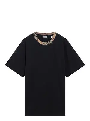 Burberry Navy T-shirt With Check Trims - Blue
