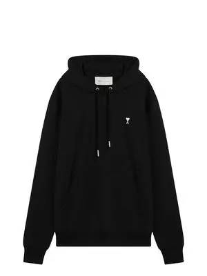 AMI Paris De Coeur Embroidered Cotton Hoodie - Black