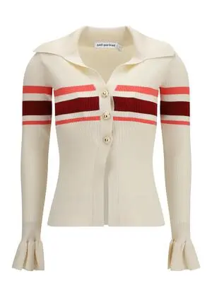SELF-PORTRAIT Striped Viscose Knit Button Top With Gold Detailing - Multicolor