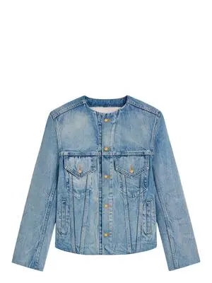 Celine Denim Jacket With Triomphe Button Closure - Multicolor