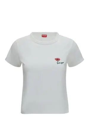 Kenzo Tulip Embroidered Cotton T-shirt - White
