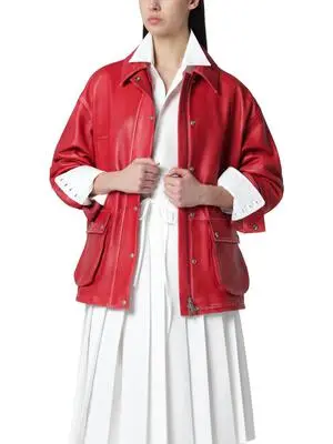 HALFBOY Red Leather Parka