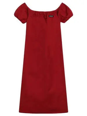 Miu Miu Off-the-shoulder Midi Dress With Logo Detail - Red
