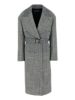 TOM FORD Houndstooth Patterned Belted Coat - Multicolor