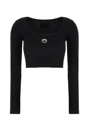 MARINE SERRE Cropped Ribbed Top With Emblem - Multicolor