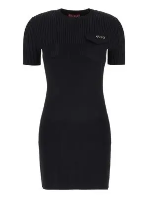 Gucci Ribbed Knit Dress With Pocket Detail - Multicolor
