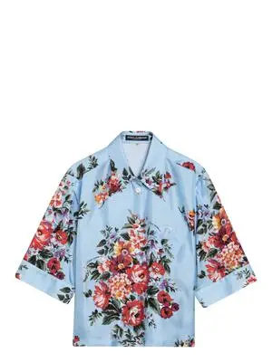 Dolce & Gabbana Silk Twill Floral Print Shirt - Blue