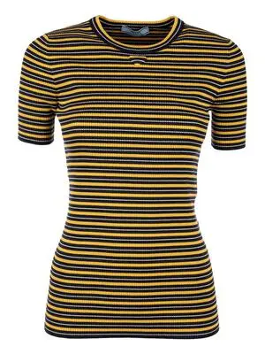 Prada Striped Ribbed Knit T-shirt - Multicolor