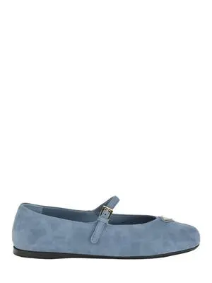 Prada Suede Leather Ballerinas With Buckle Detail - Blue