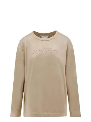 Max Mara Silk And Cotton Blend Crewneck Sweatshirt With Logo - Multicolor