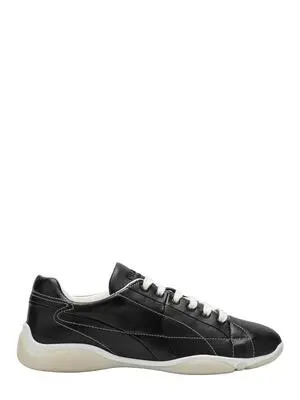 Prada Nappa Leather Lace-up Sneakers With Contrast Stitching - Black
