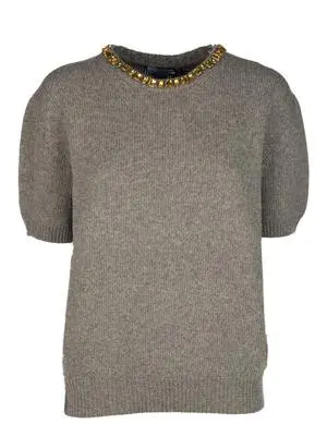 Prada PRADA Ribbed Knitwear With Embellished Neckline Multicolor