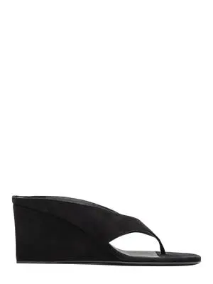 Alaïa Suede Goat Leather Wedge Thong Mules - Black