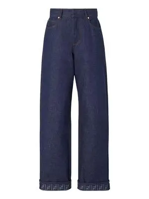 Fendi Wide Leg Denim Jeans With Ff Detail - Blue