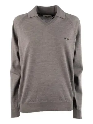 Miu Miu Long Sleeve Knitwear With Collared Neck - Multicolor