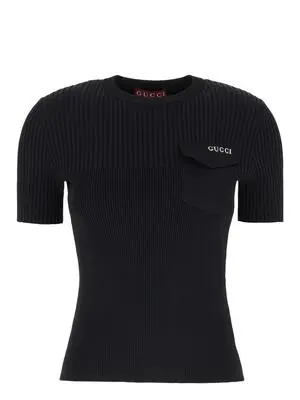 Gucci Ribbed Knit T-shirt With Pocket Detail - Multicolor