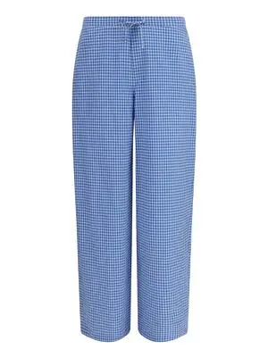 Loewe Drawstring Cotton Checkered Trousers - Blue