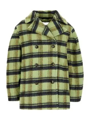 GANNI Checked Wool Blend Coat - Multicolor