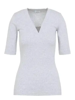 Brunello Cucinelli Ribbed V-neck T-shirt - Gray