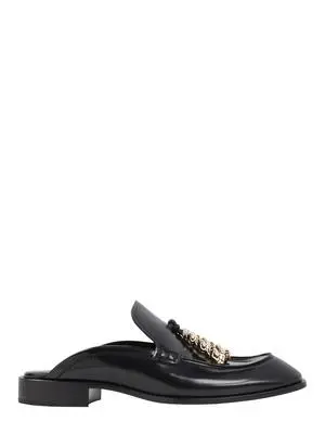 Loewe Calfskin Edge Loafer Mule With Gold-tone Spiral Detail - Black